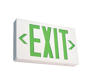 White Exit Signs with Green Letters — Lighting Supply