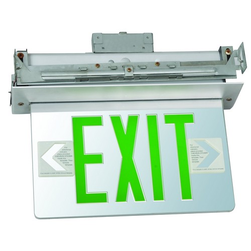 MORRIS 73335 Green Panel Aluminum Recess Edge Lit LED Exit Sign ...
