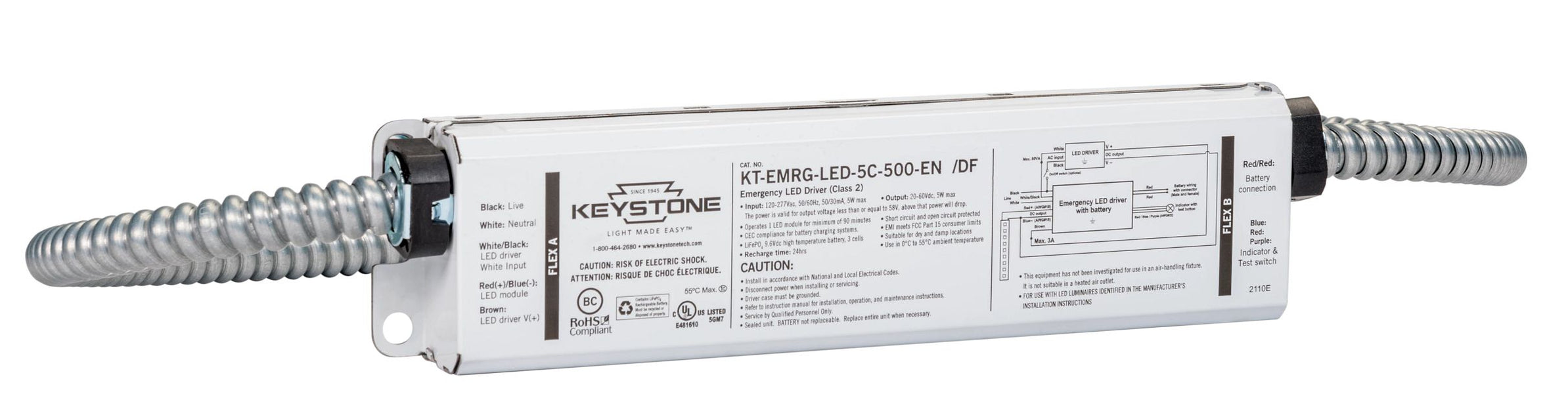 Keystone KT-EMRG-LED-5C-500-EN /DF LED Emergency Back-Up One Piece 5W ...