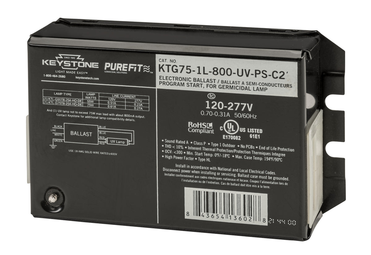 Keystone KTG75-1L-800-UV-PS-C2 Ballast For UV-C Lamps 120-277V Input ...