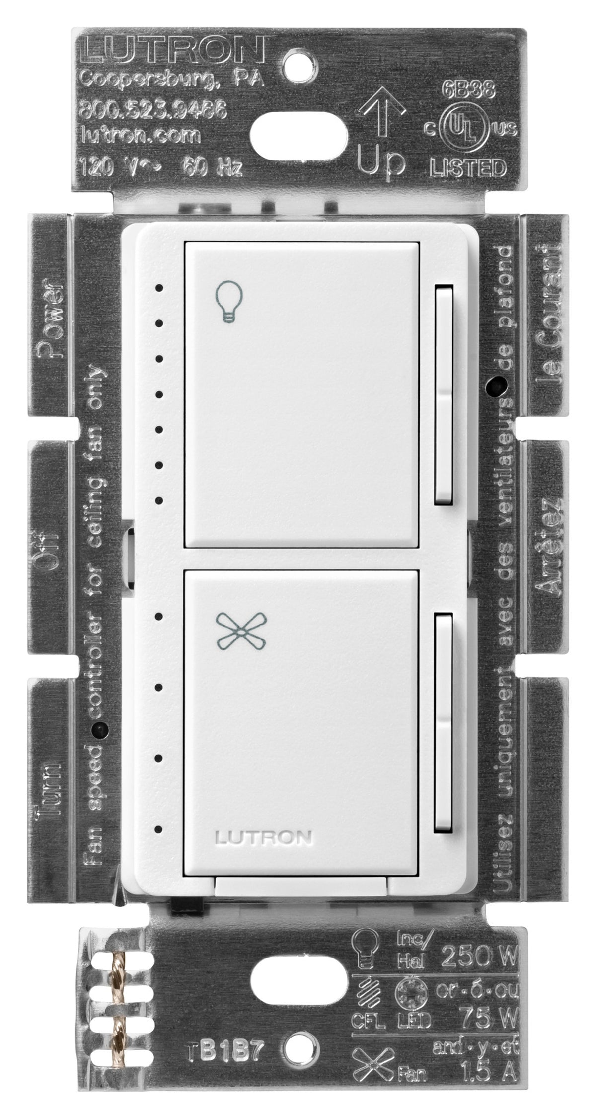 Lutron MACL-LFQ-SW Maestro 1.5A/75W Fan/Light Speed Control Snow ...