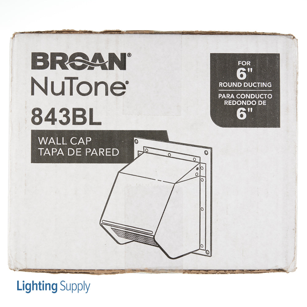 Broan-NuTone 843BL Wall Cap Black For 6 Inch Round Duct — Lighting Supply