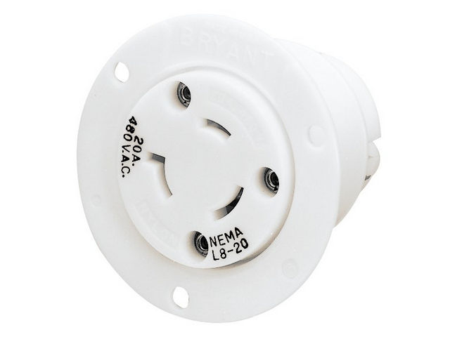 Bryant 70920ER Locking Flanged Receptacle 20A 600V L9-20R White ...