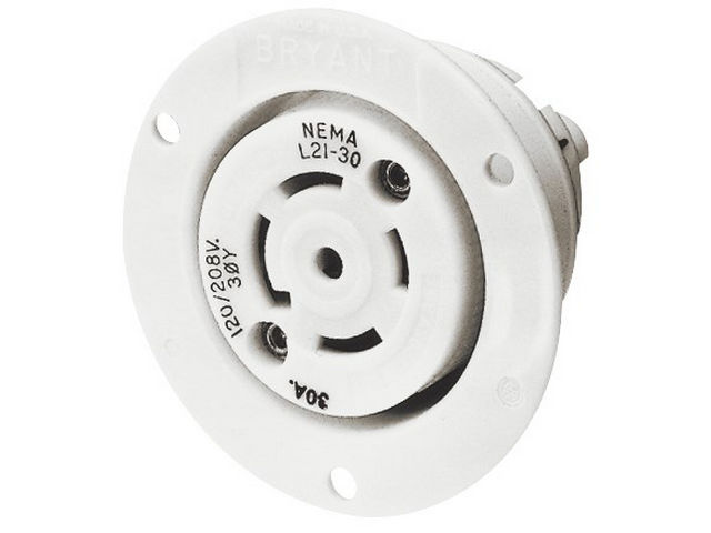 Bryant 72330ER Locking Flanged Receptacle 30A 347/600V L23-30R White ...