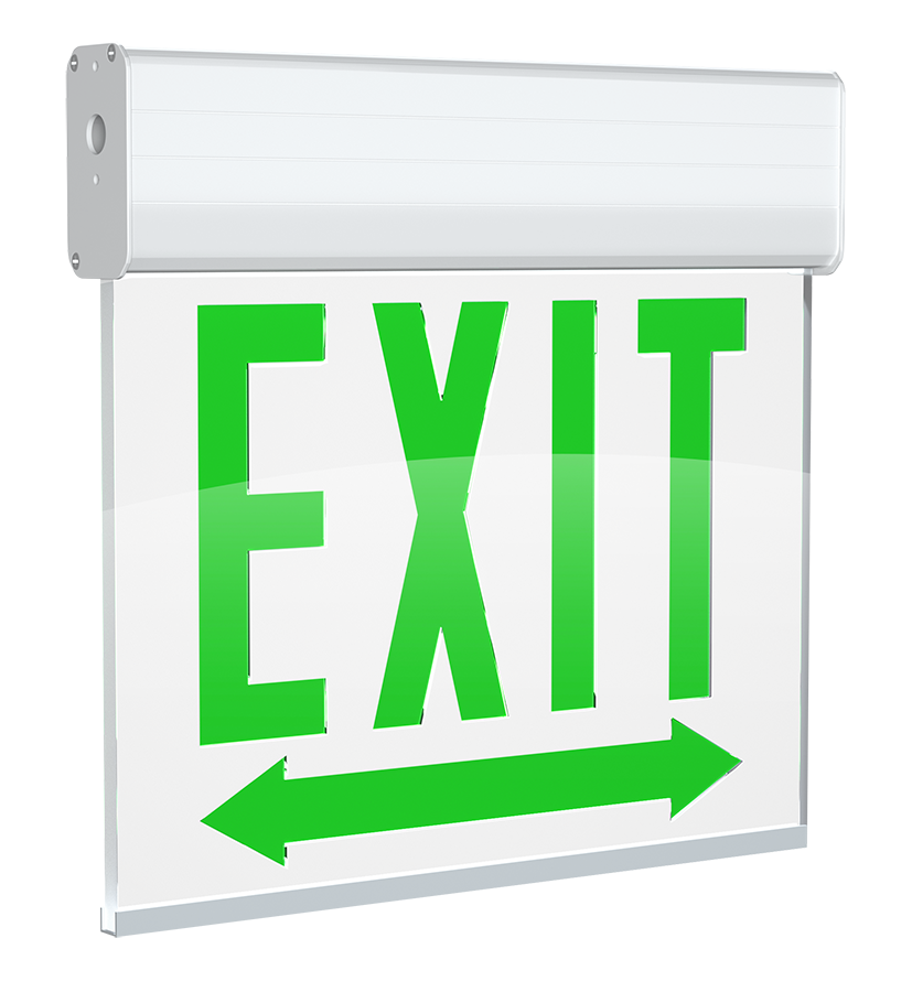 RAB EXITEDGE-WPWLRACH Edgelit Chicago Exit 2-Face Left/Double Arrow — Lighting Supply