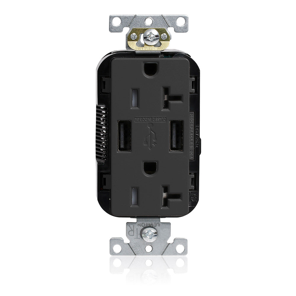 Leviton M58AA-E 20A Lev-Lok USB Tamper-Resistant Outlet Type A-A Black ...