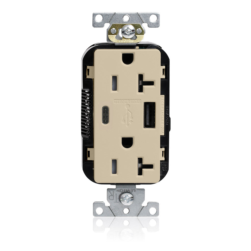 Leviton M58AC-I 20A Lev-Lok USB Tamper-Resistant Outlet Type A-C Ivory ...