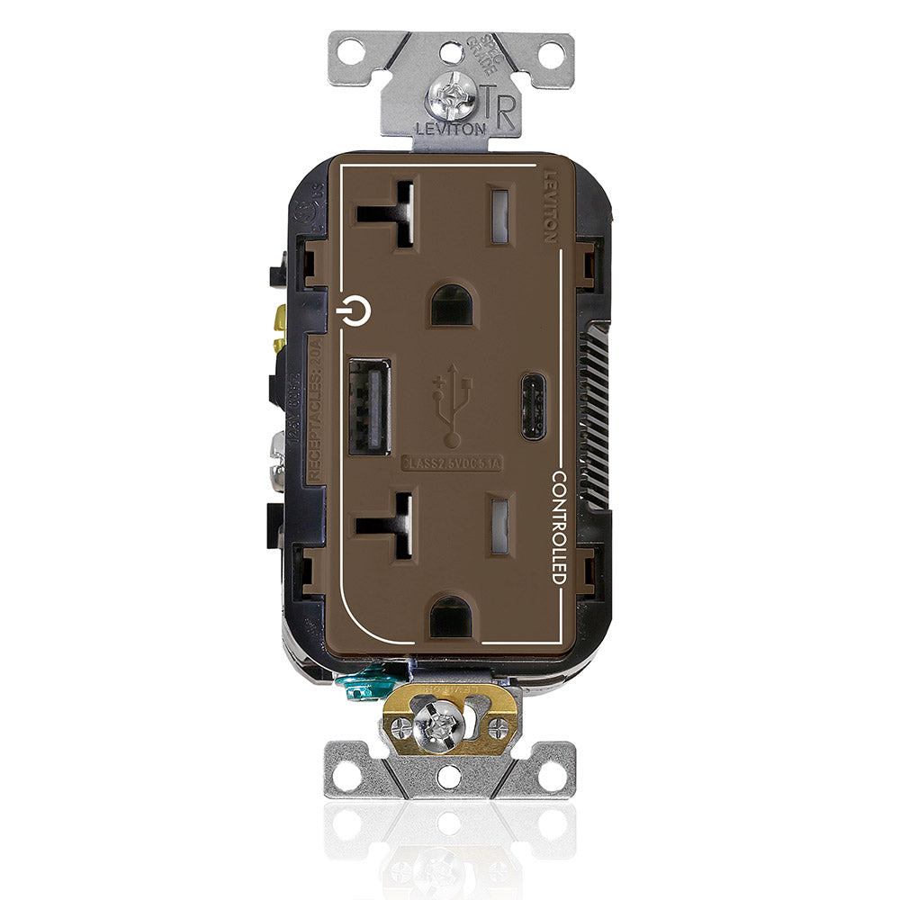 Leviton T5833-2B 20A Marked Controlled USB AC Receptacle Brown ...
