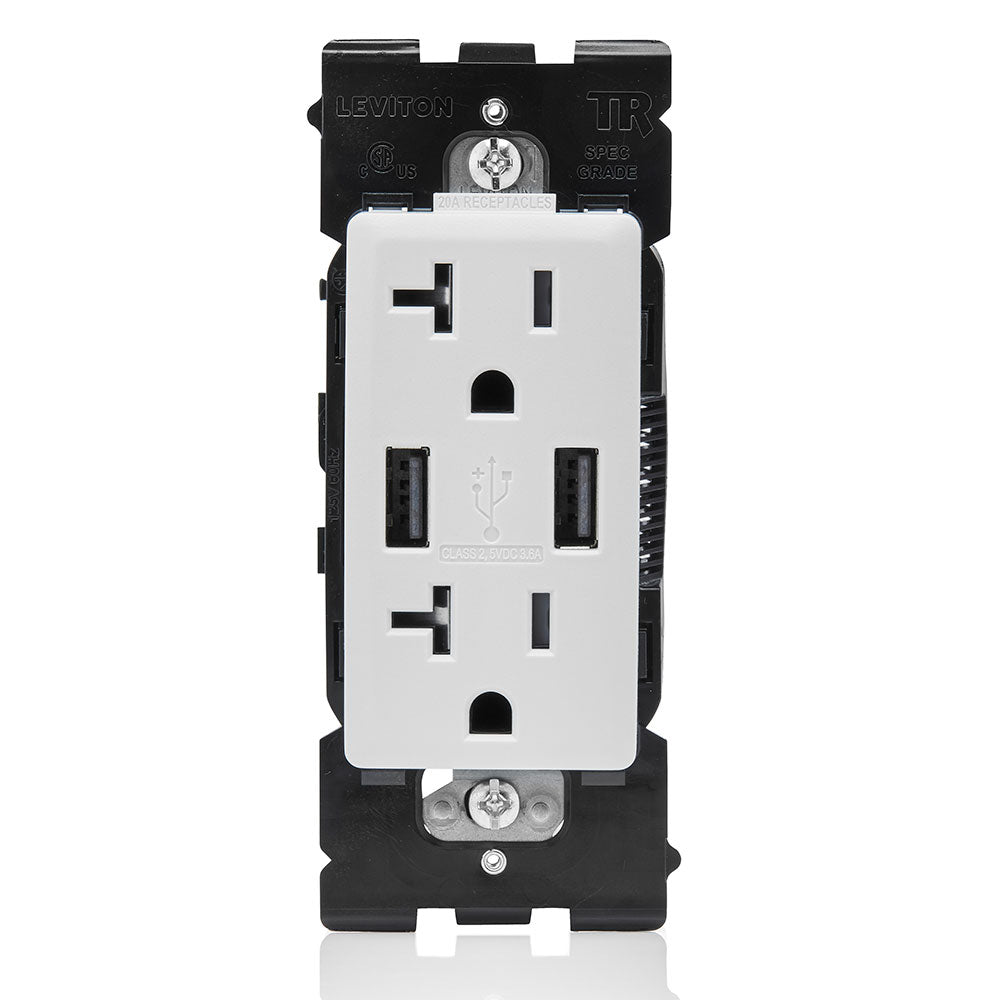 Leviton RUAA2-WW Combination Duplex Receptacle/Outlet And USB Charger ...
