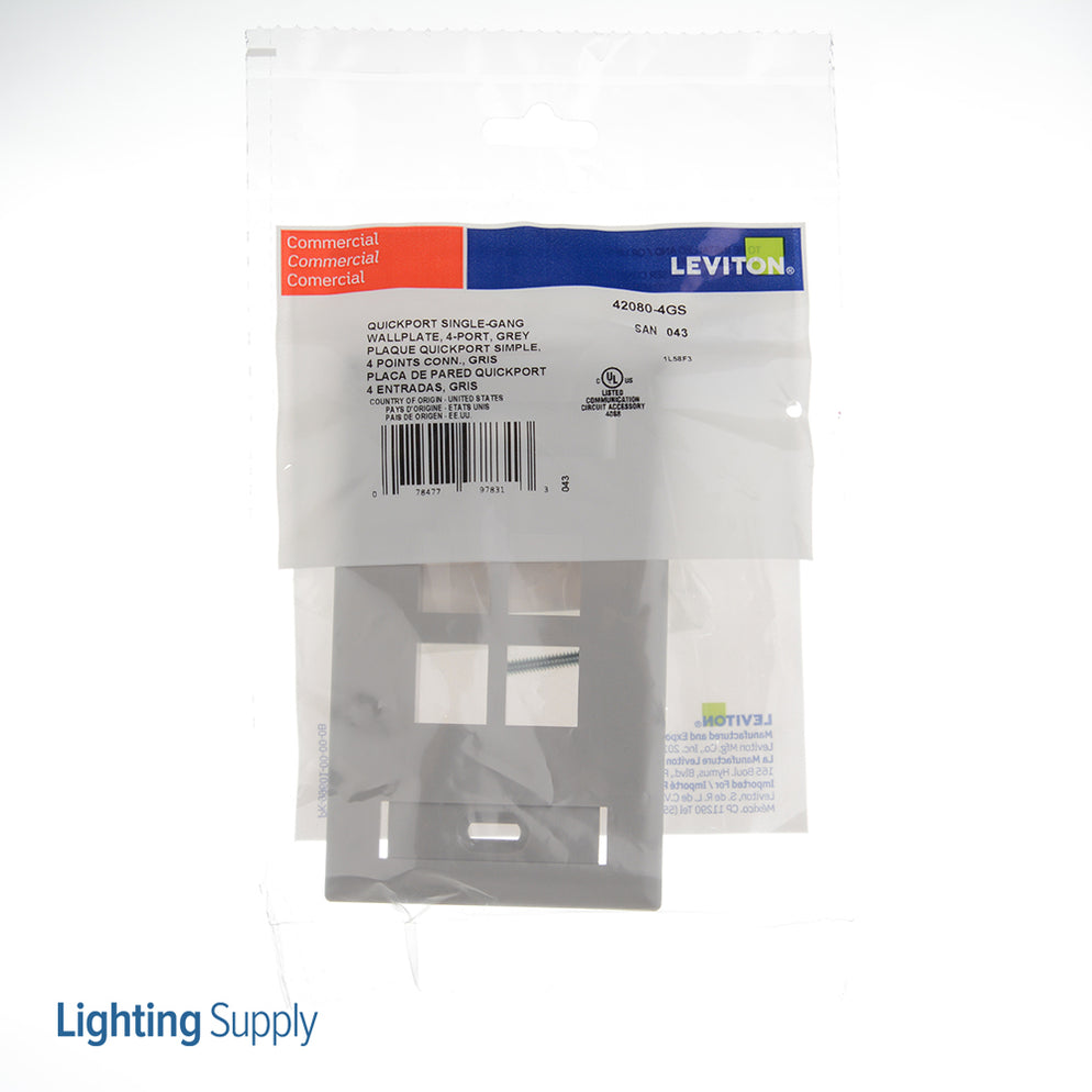 Leviton 42080-4GS 1-Gang QuickPort Wall Plate With ID Windows 4-Port ...