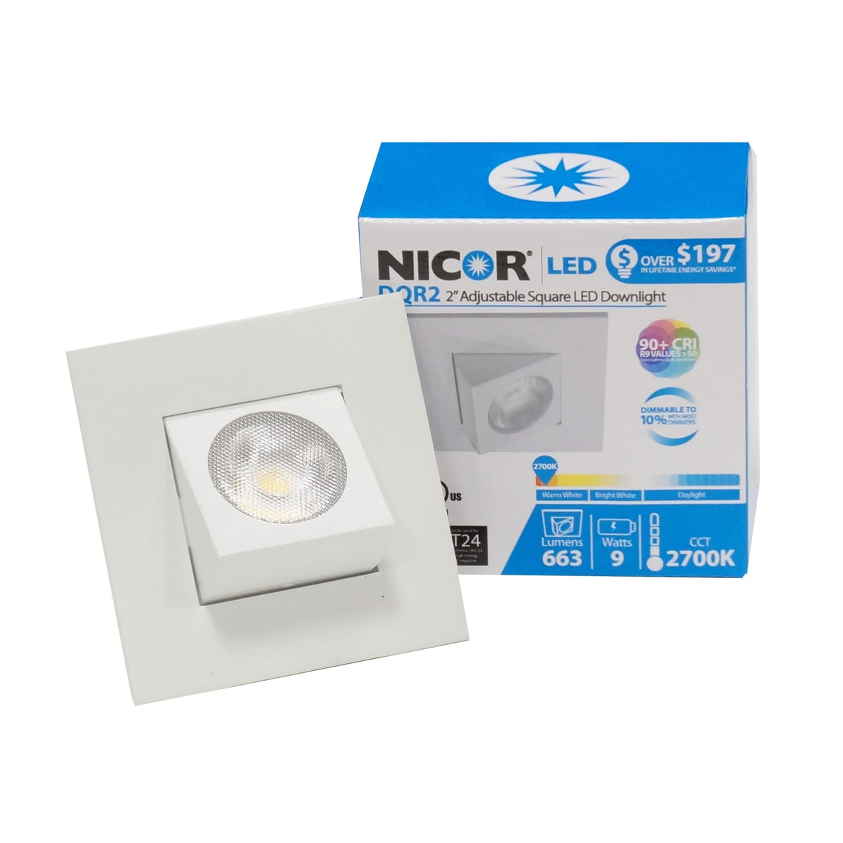 NICOR DQR2-AA-10-120-2K-WH DQR 2 Inch Square Eyeball LED Downlight — Lighting Supply