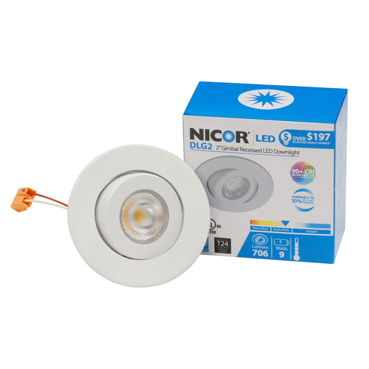 NICOR DLG2-10-120-3K-WH DLG2 Series 2 Inch LED Gimbal Downlight 3000K — Lighting Supply