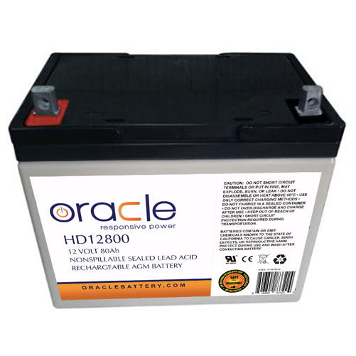 Oracle HD12800 12V 80 Amp Hour Multi-Purpose Sealed Lead Acid AGM ...