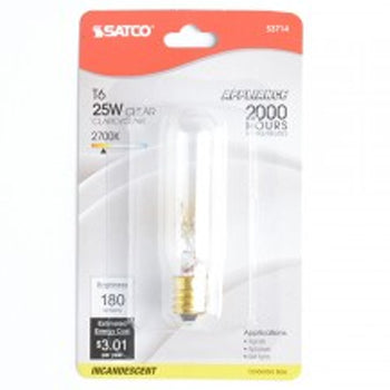 SATCO/NUVO S3714 25T6/CL/E12/120V/CD 25W Incandescent T6 Candelabra ...