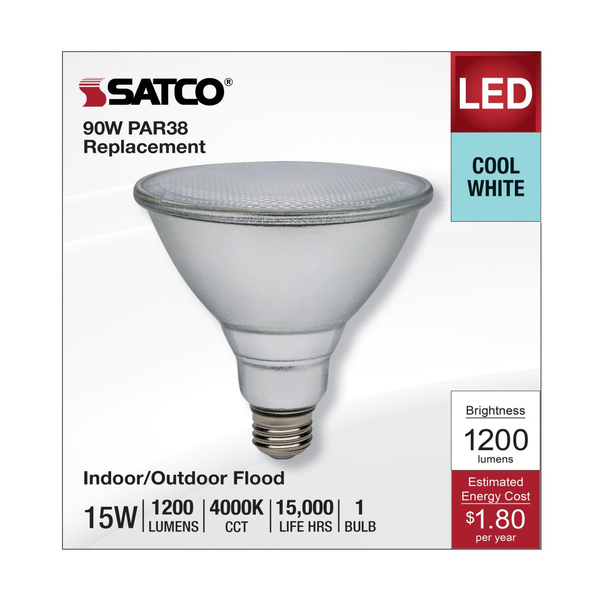 SATCO/NUVO S11487 15W PAR38 LED 4000K Medium Base 120-277V 90 CRI ...